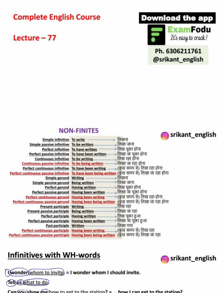 Complete English Course - 77 (Advance Uses of Non-finites) | PDF