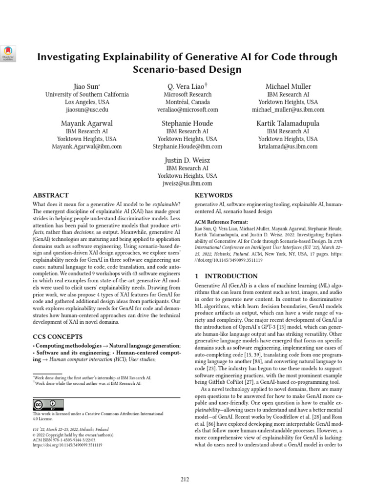 Investigating Explainability of Generative AI For Code Through Scenario-Based Design | PDF ...