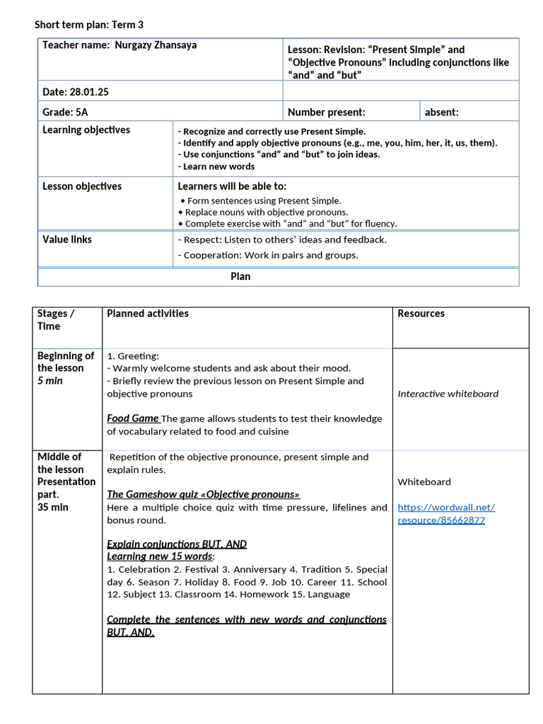 Lesson Plan 5A | PDF | Word | Pronoun