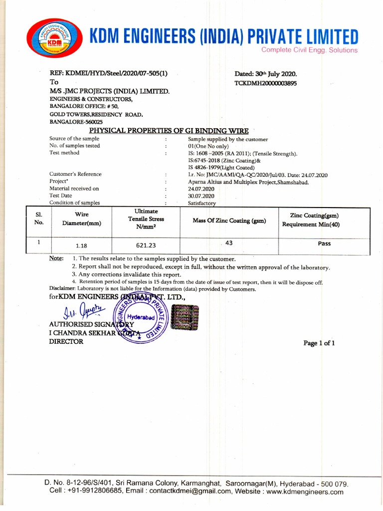 Binding Wire Test Report. | PDF