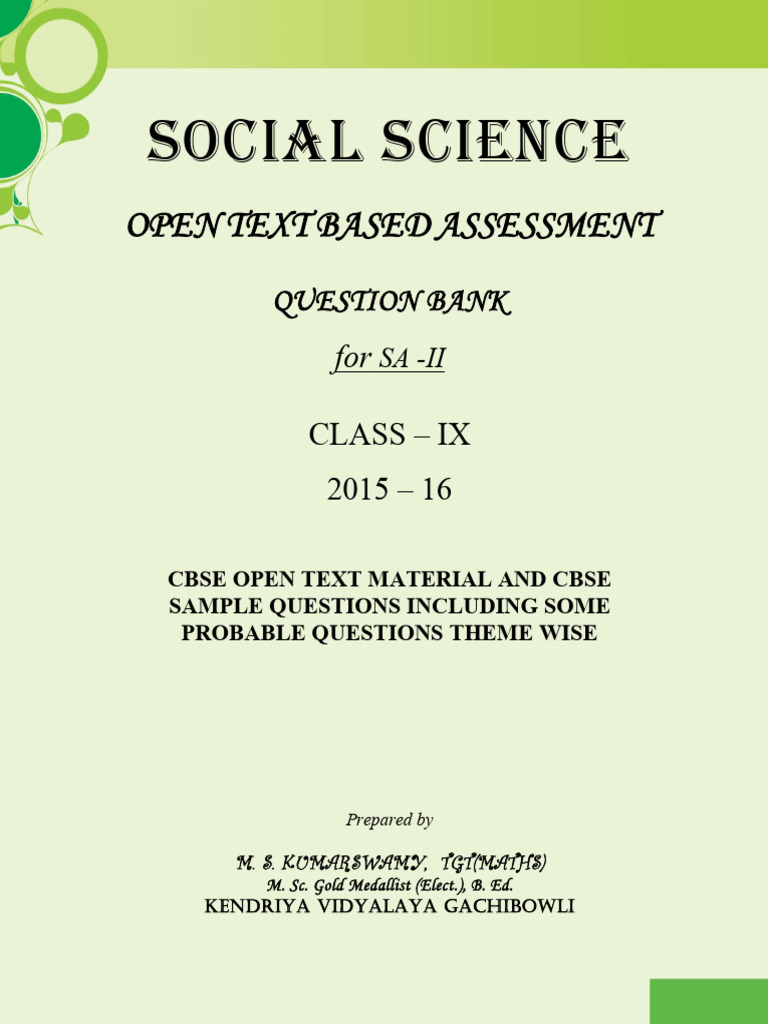 OTBA Question Bank for Class IX Social Science | PDF | Economy Of India