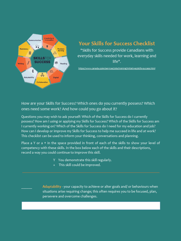 Your Skills For Success Checklist | PDF | Skill | Information