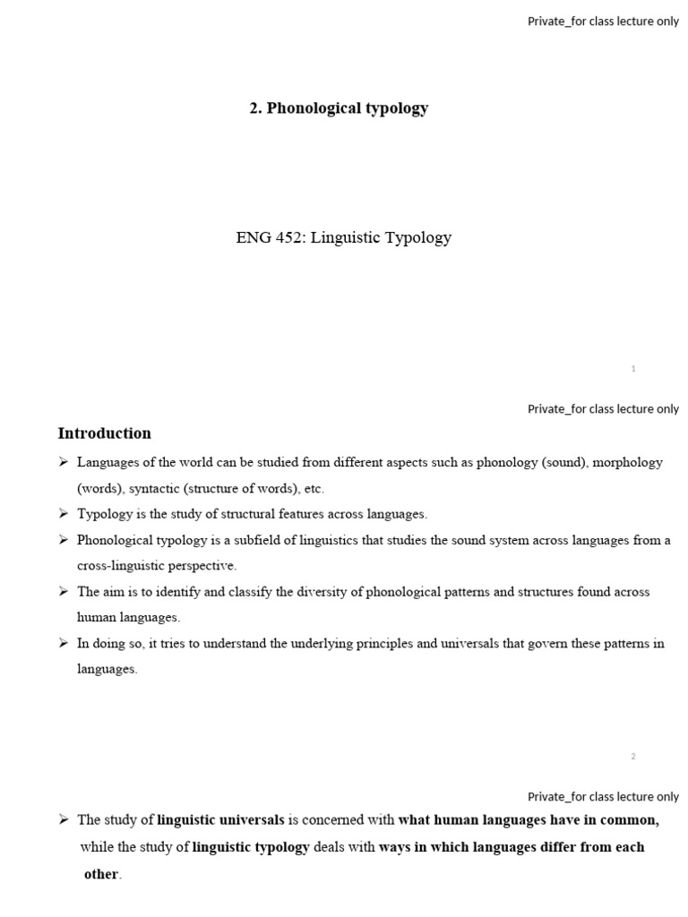 ENG467 Lecture - 2 Phonological Typology | PDF | Syllable | Consonant