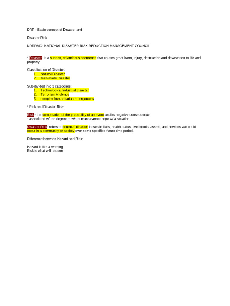DRR - Basic Concept of Disaster and Disaster Risk | PDF