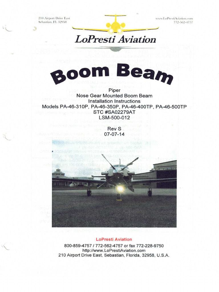 ICA LOPRESTI NOSE GEAR MOUNTED BOOM BEAM - PN LSM-500-012, REVISION S ...
