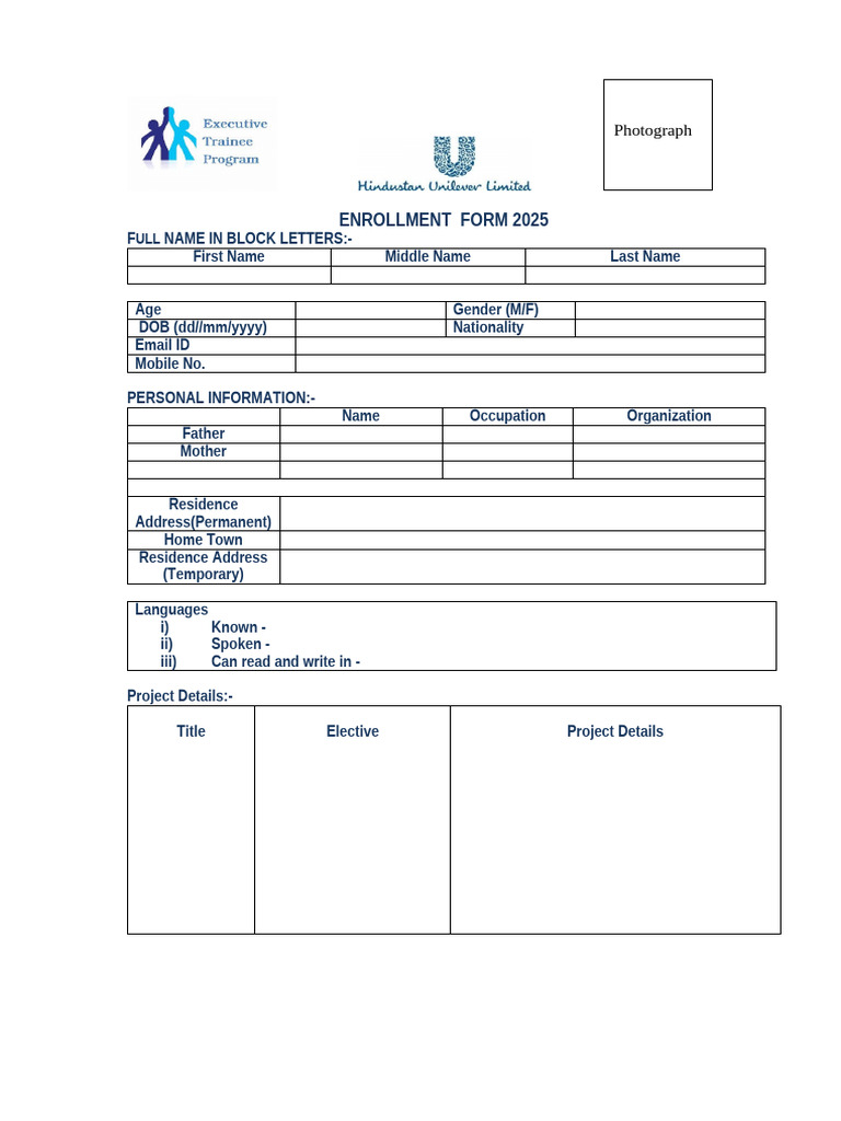 Enrollment Form for Students | PDF | Educational Stages | Qualifications
