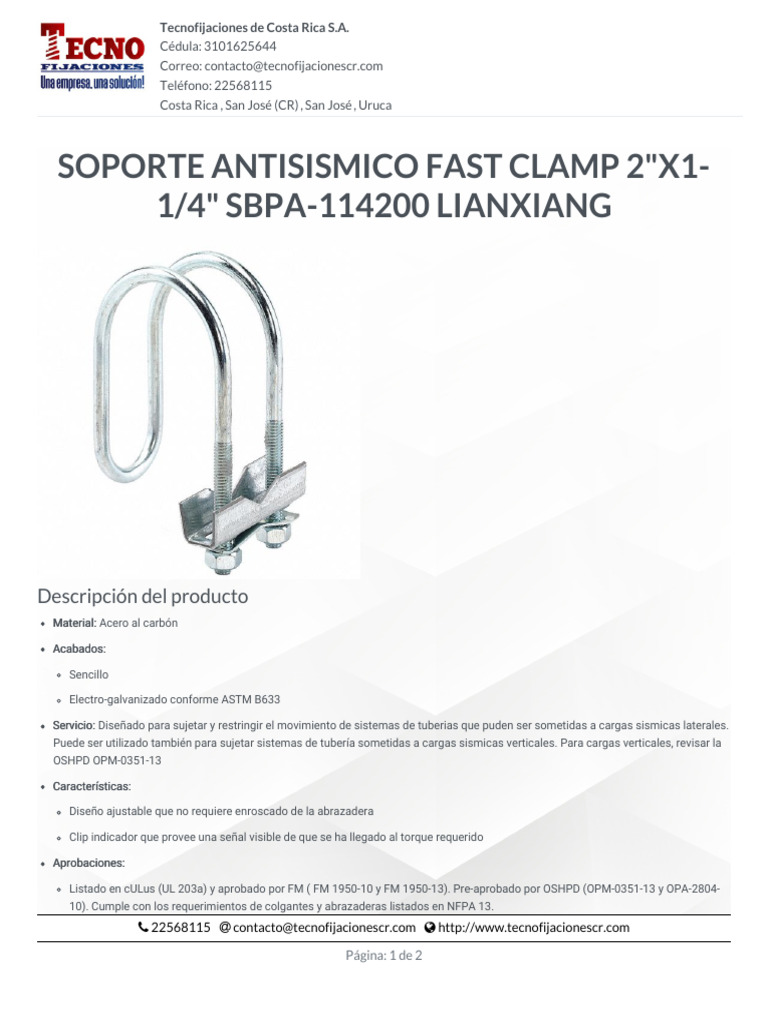 (Sbpa-114200) Soporte Antisismico Fast Clamp 2 - x1-1 - 4 - Sbpa-114200 ...