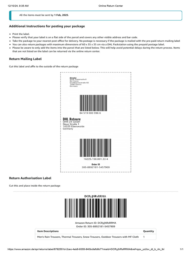 Package Return Instructions for Amazon | PDF