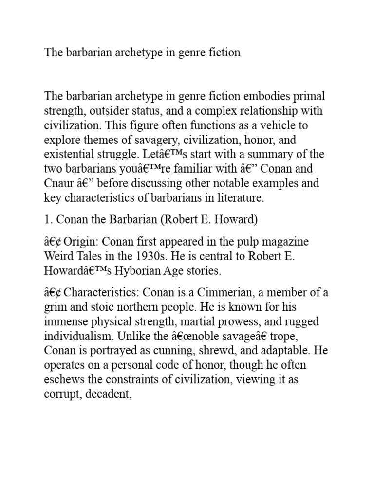 The Barbarian Archetype in Genre Fiction | PDF