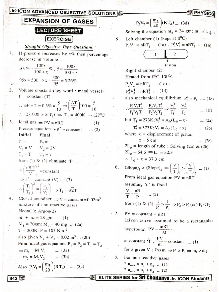 Expansion of Gases Solutions | PDF