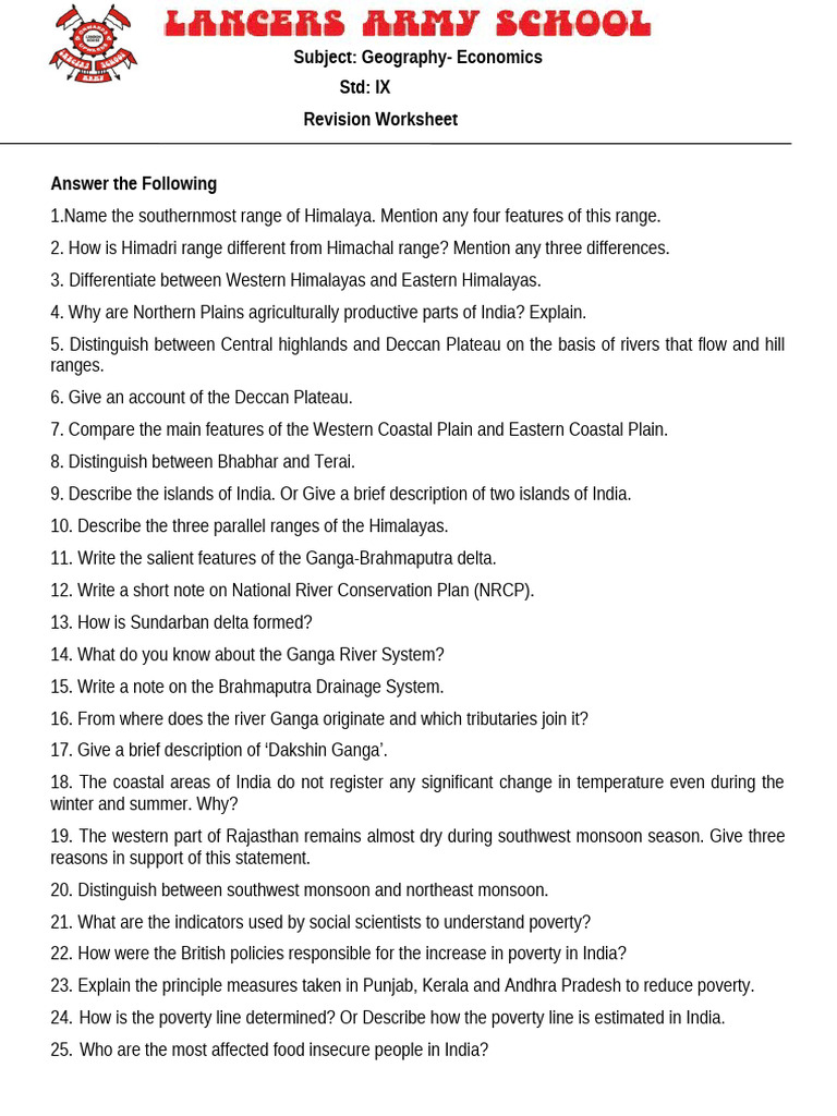 Geo - Eco Revision Worksheet' | PDF | Hunger | Himalayas