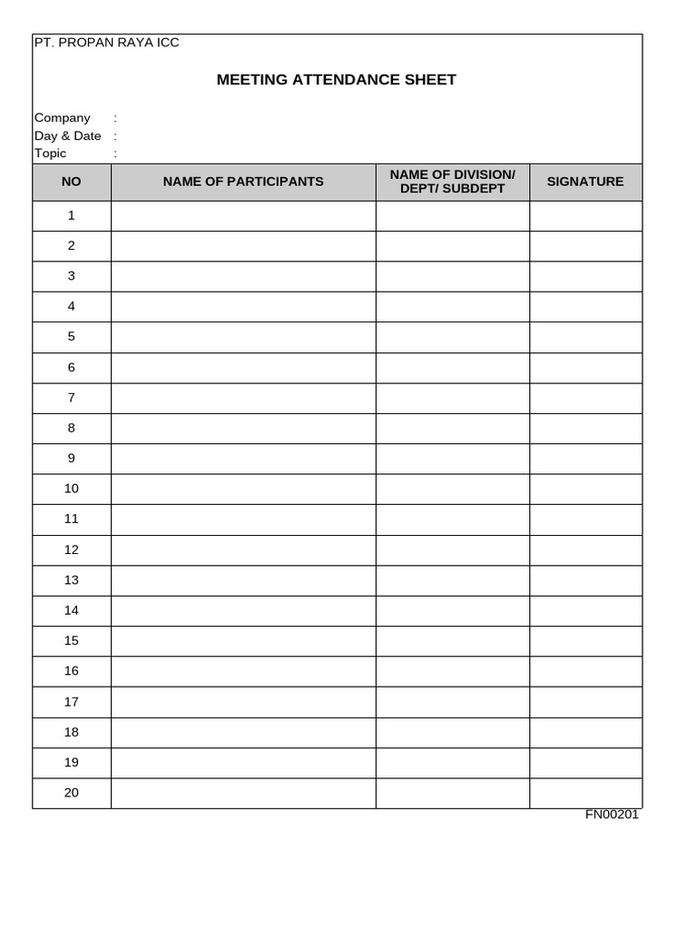 FN00201 = Meeting Attendance Sheet | PDF