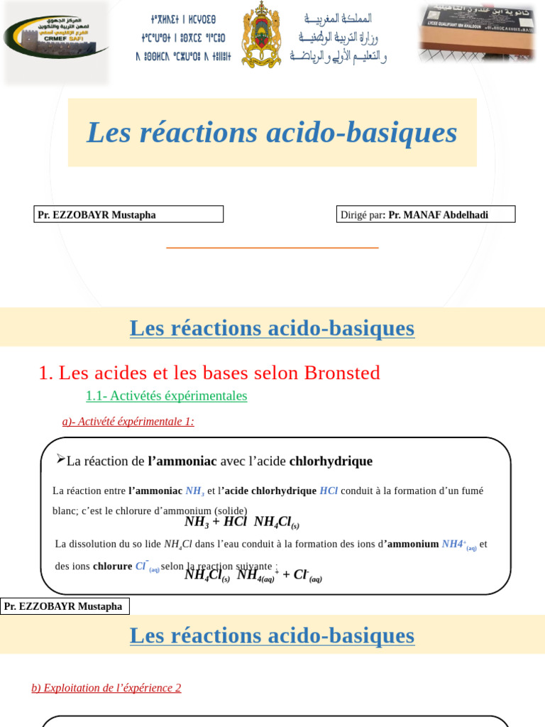 Réactions acido-basiques : NH3 et HCl | PDF | Acide | Ammonium