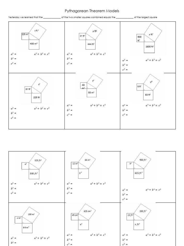 Pythagorean Theorem Models - Guided Practice | PDF | Pythagoras