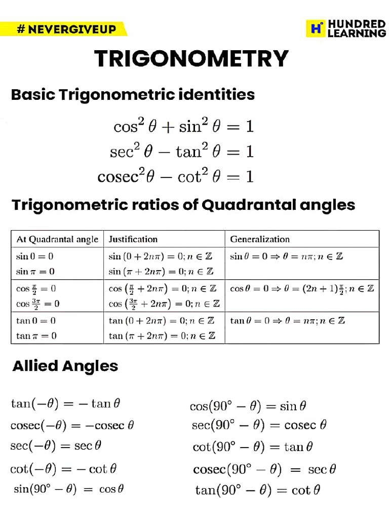 Trigonometry Formula | PDF