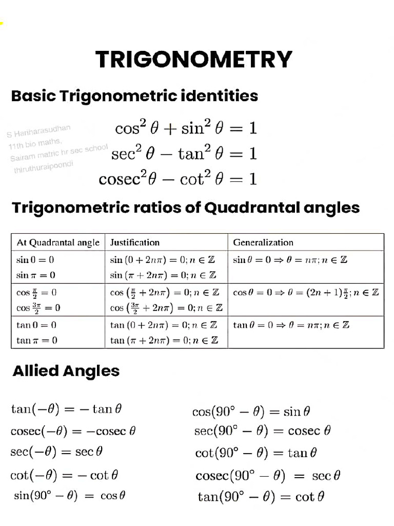 Trigonometry Formula | PDF