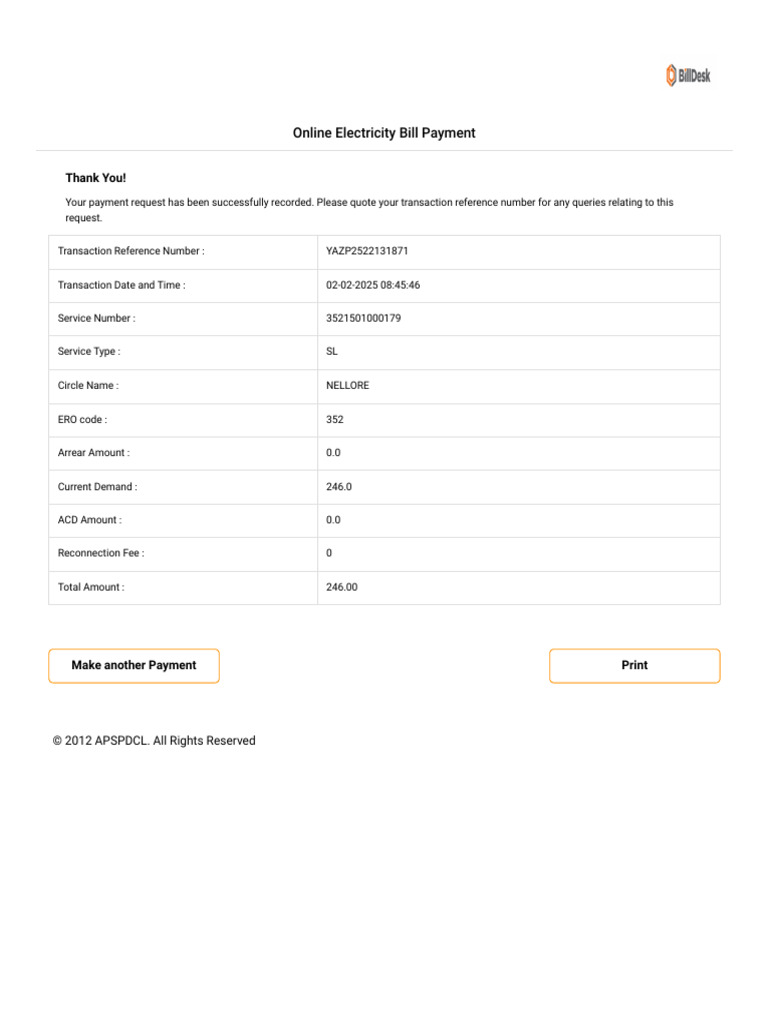 Online Electricity Bill Payment Confirmation | PDF