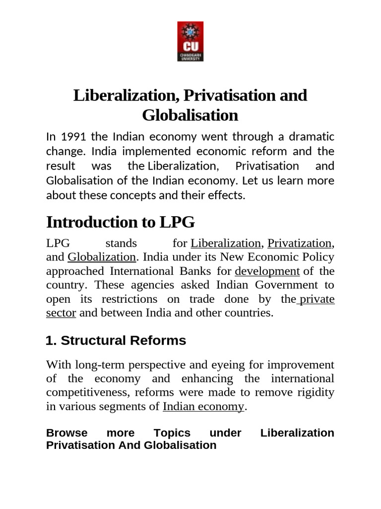 Understanding LPG: India's Economic Reforms | PDF | World Trade ...