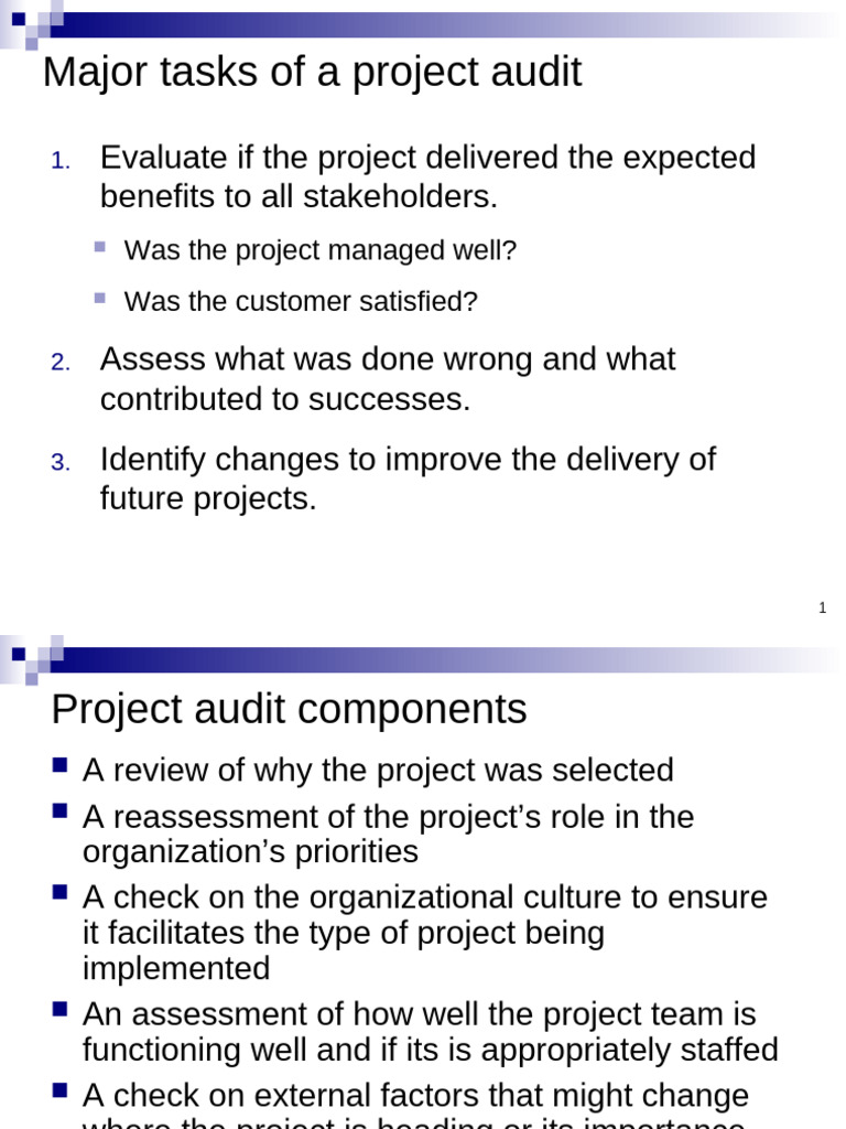 Major Tasks of A Project Audit | PDF | Performance Appraisal | Audit