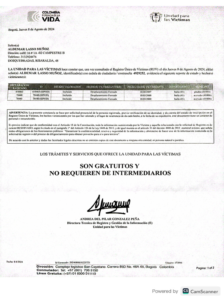 carta desplazado aldemar | PDF