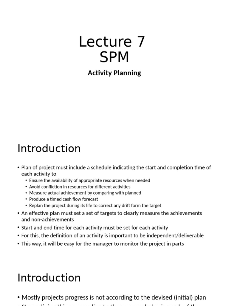 SPM Lecture 7 Activity Planning | PDF