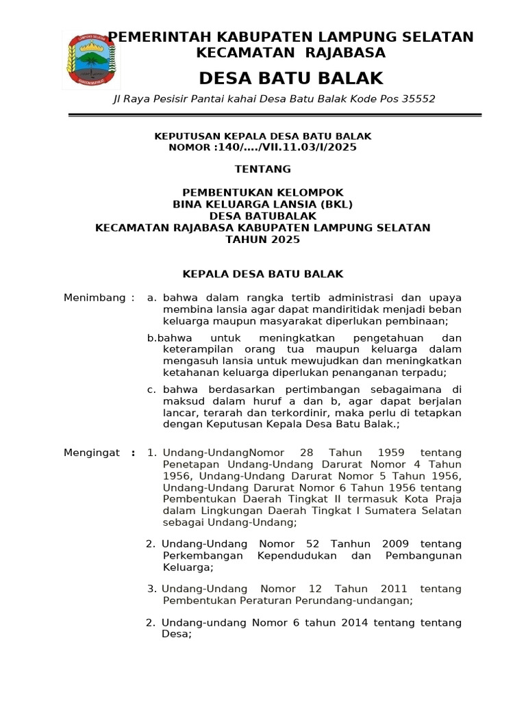 FORMAT SK BKL (Bina Keluarga Lansia) | PDF