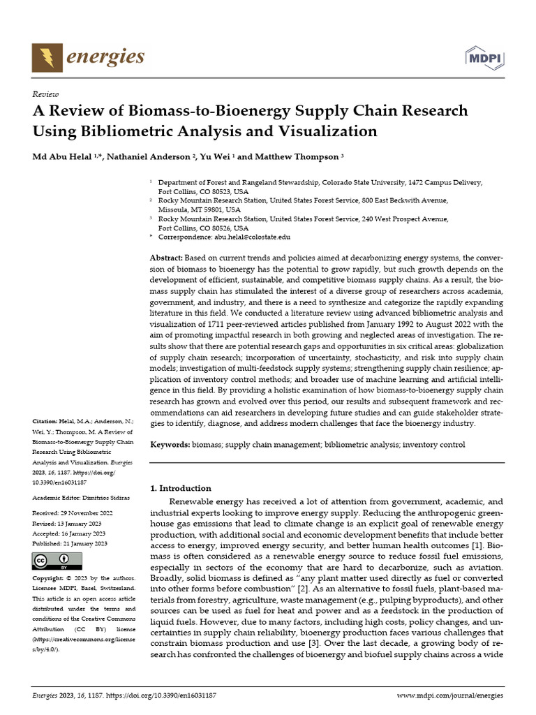 A Review of Biomass-to-Bioenergy Supply Chain Rese | PDF | Science