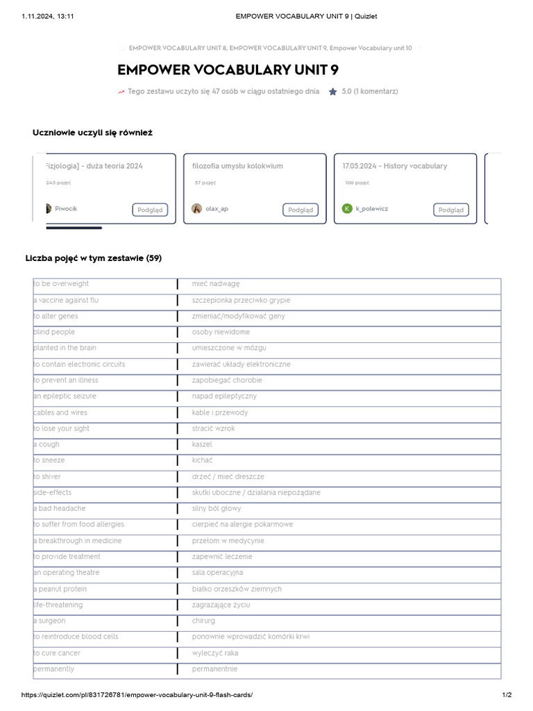 EMPOWER VOCABULARY UNIT 9 - Quizlet | PDF