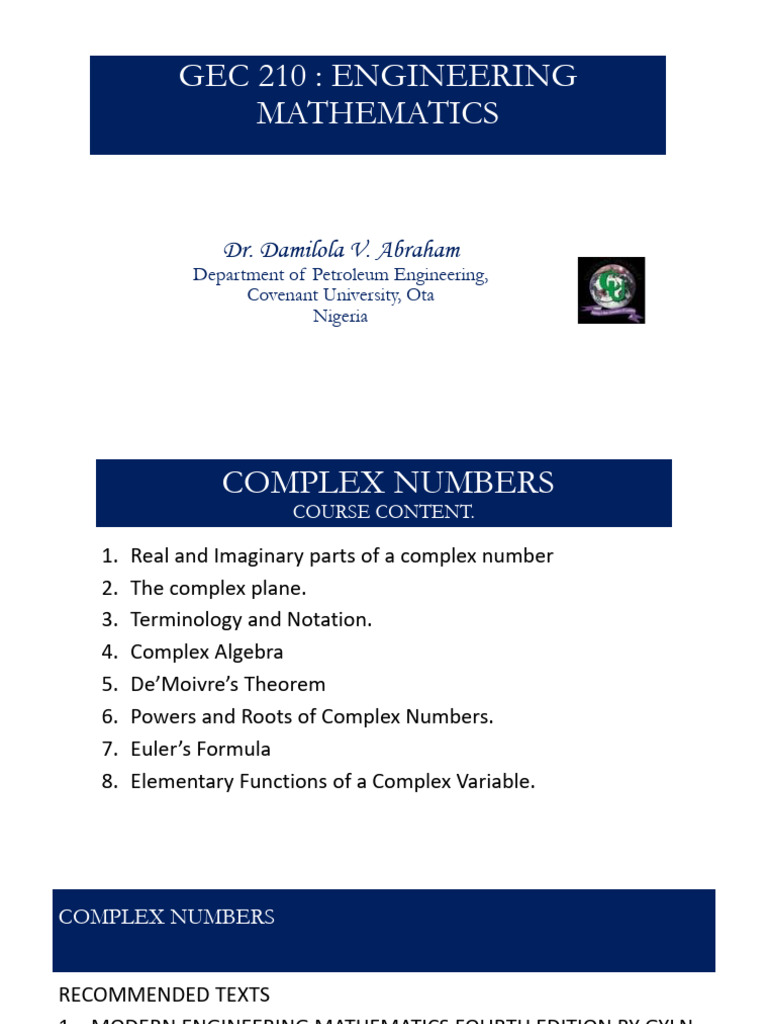 GEC 210 - Complex Numbers (1) Last Lecture | PDF | Mathematical Objects | Elementary Mathematics
