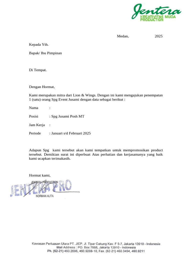 Penempatan SPG Event Jusami 2025 | PDF