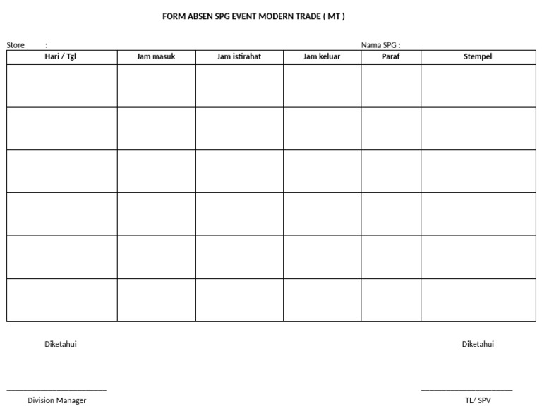 Form Absensi SPG | PDF