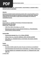 BTech Student Resume Template | PDF