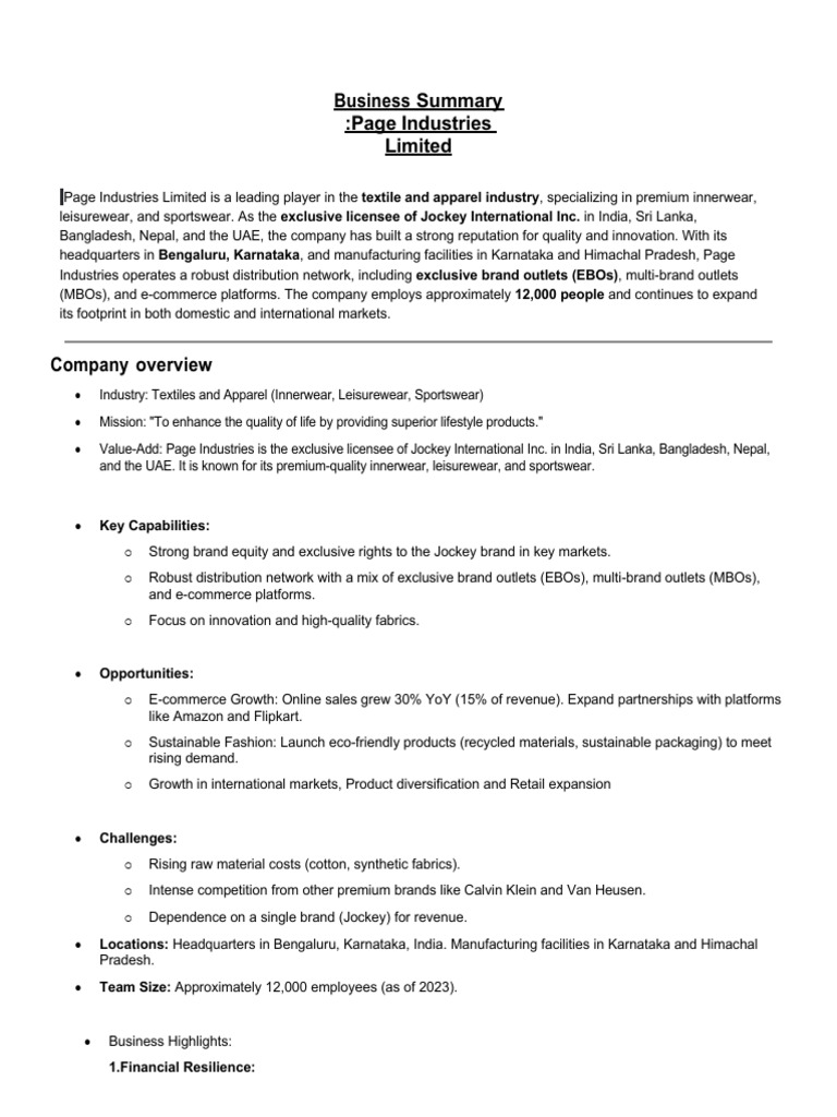 PwC Task 1 - Resource_ Business summary template | PDF | Inventory | E ...