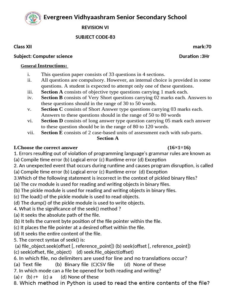 XII - 50% RIVISION 1st 6 T Revision | PDF | Computing | Computer Science