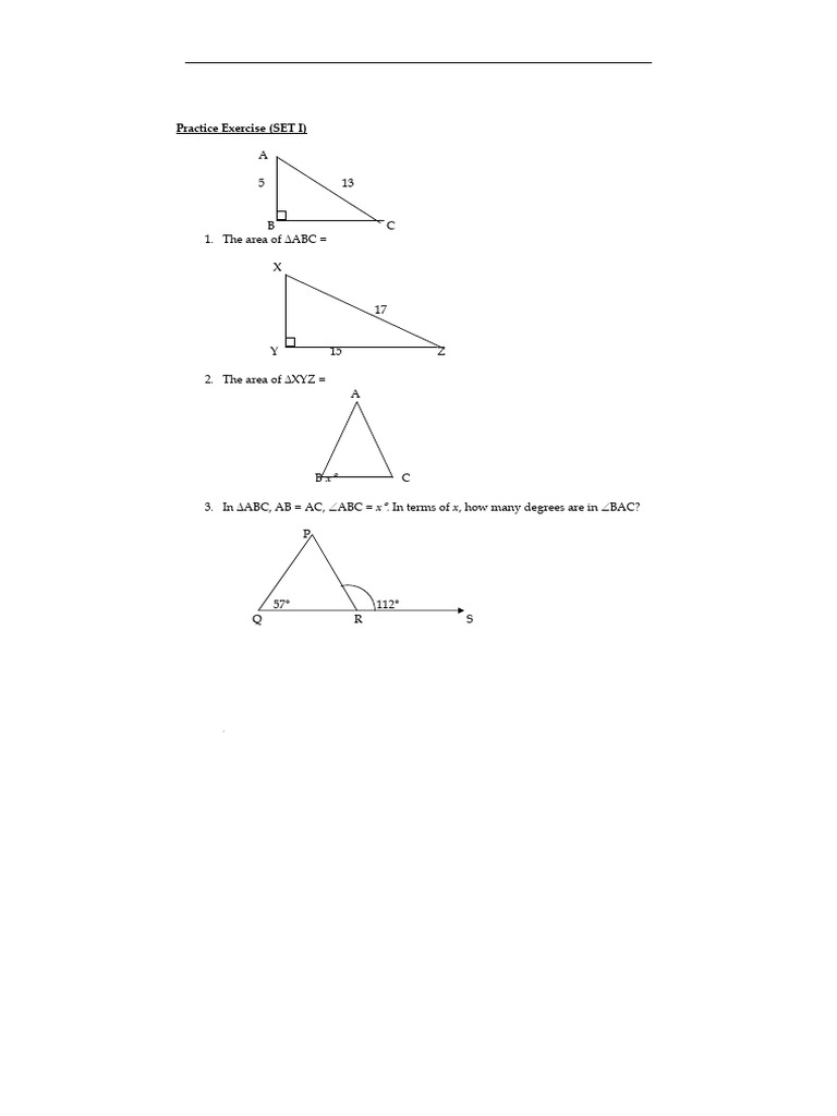 Triangle Area and Angle Exercises | PDF | Triangle | Area