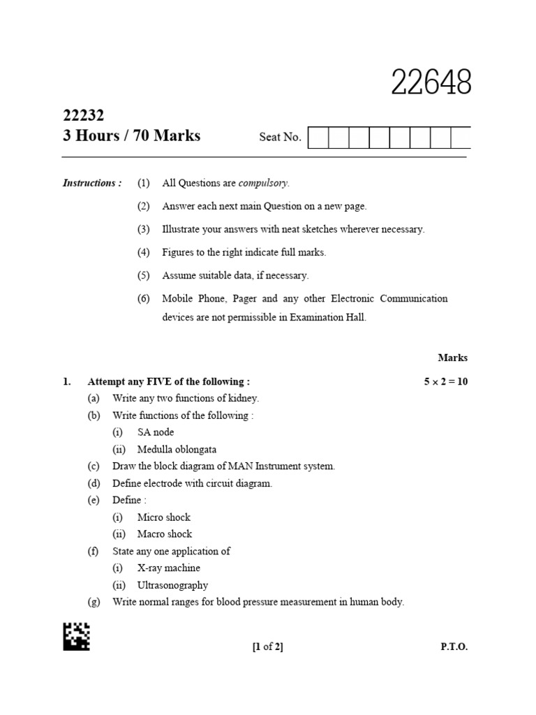 22648 questions paper | PDF | Medical Specialties | Physiology