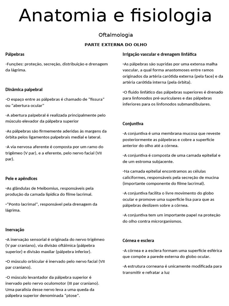 Anatomia e Fisiologia Oftalmo | PDF | Sistema visual | Olho humano