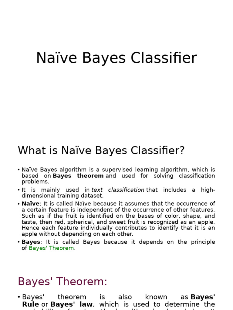 Naïve Bayes Classifier | PDF | Statistical Classification | Computational Neuroscience