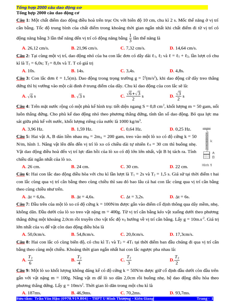 A. B. C. D.: T NG H P 2000 Câu Dao Đ NG Cơ Câu 1 | PDF