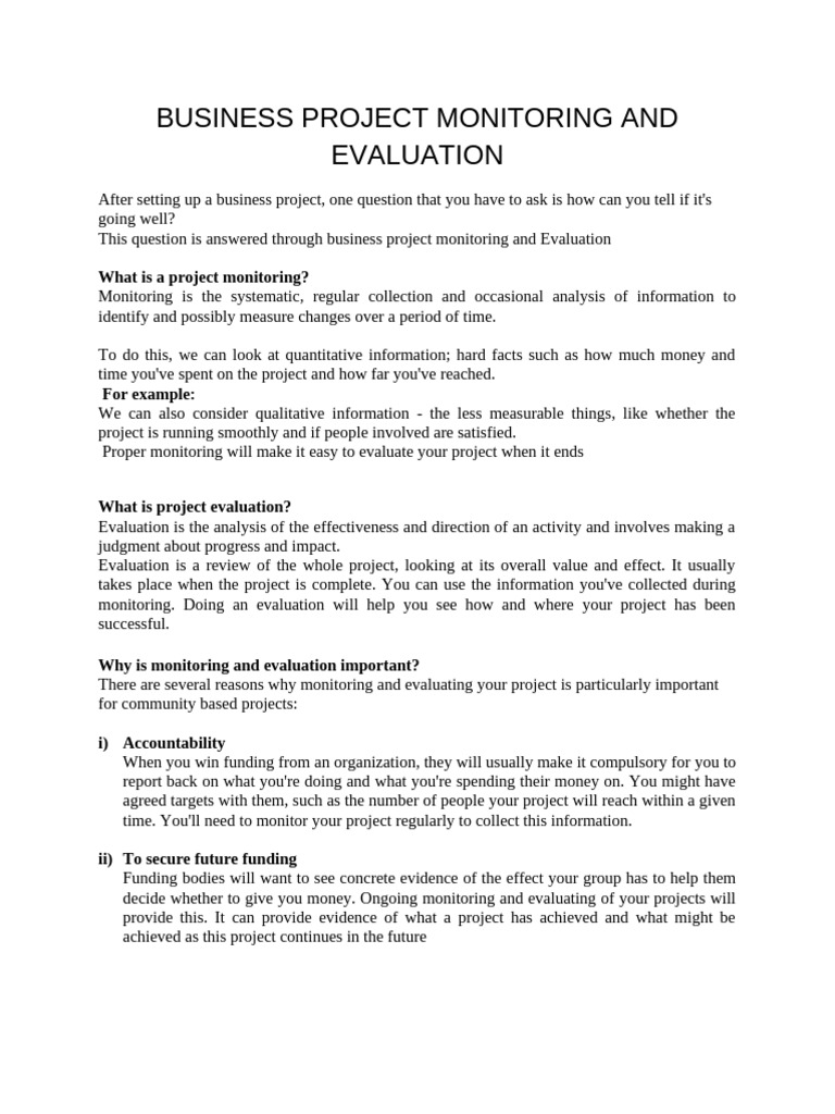 Business Project Monitoring and Evaluation 2 | PDF | Evaluation | Goal