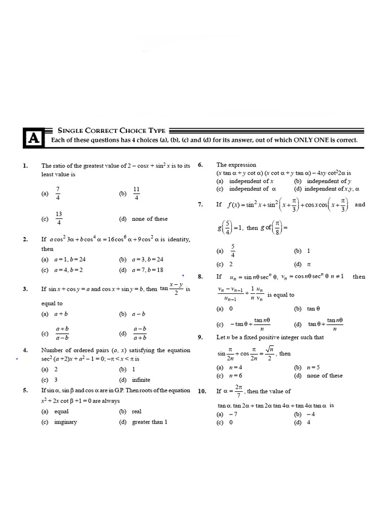 Trigonometric Ratios DPP | PDF | Trigonometric Functions | Mathematical Analysis