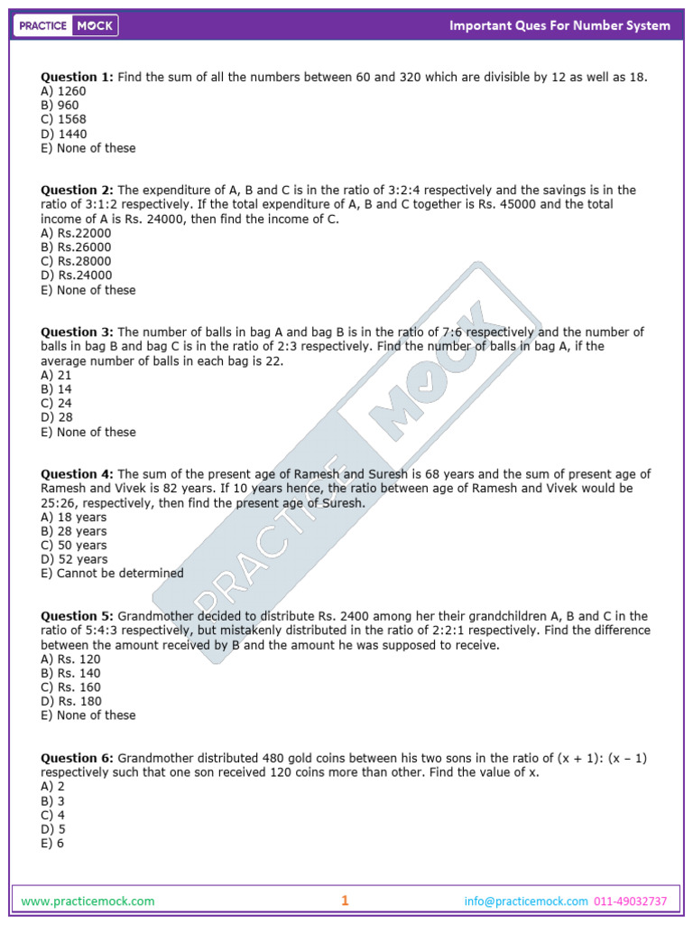 Important Number System Questions | PDF