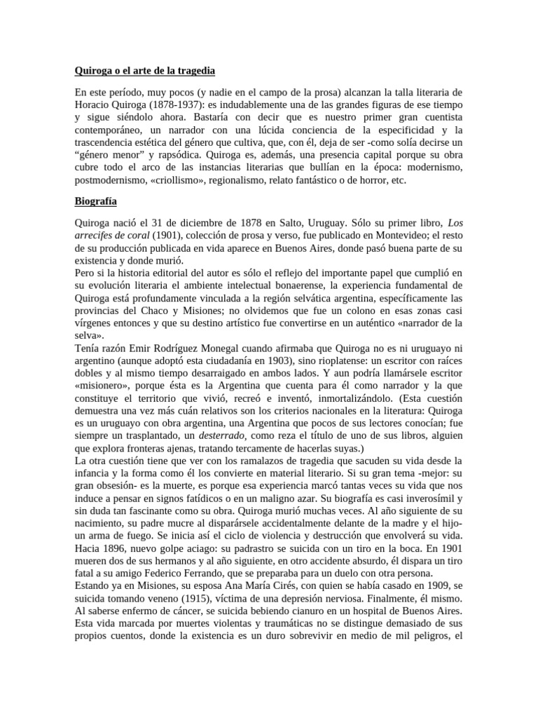 Horacio Quiroga - Resumen | PDF | Cuentos