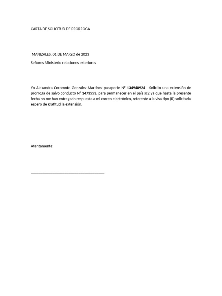 Solicitud de Prórroga de Salvo Conducto | PDF