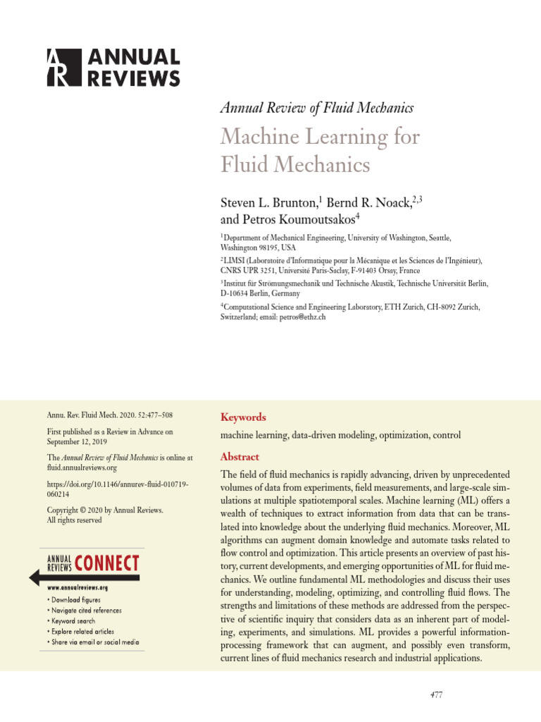 Machine Learning For Fluid Mechanics - Annurev-Fluid-010719-060214 ...