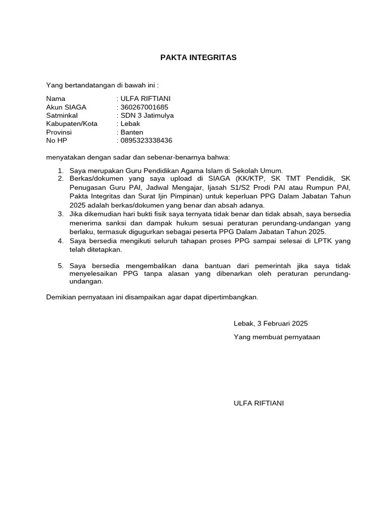 Pakta Integritas-Batch2-2024 | PDF