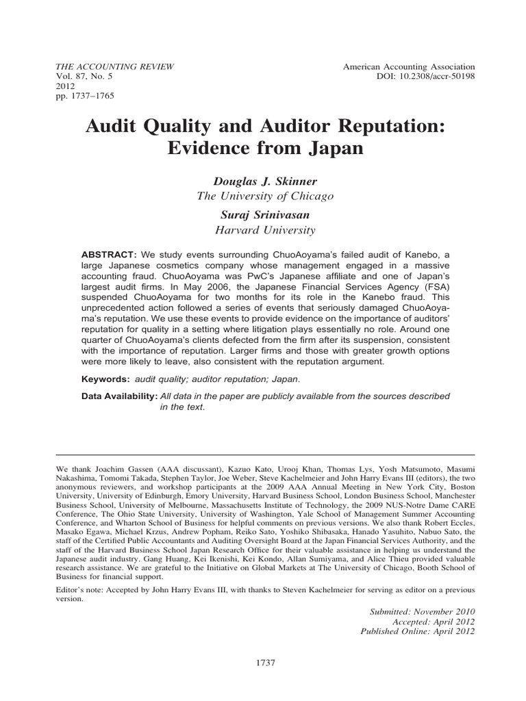 Audit Quality and Auditor Reputation Evidence from Japan | PDF | Audit | Financial Audit