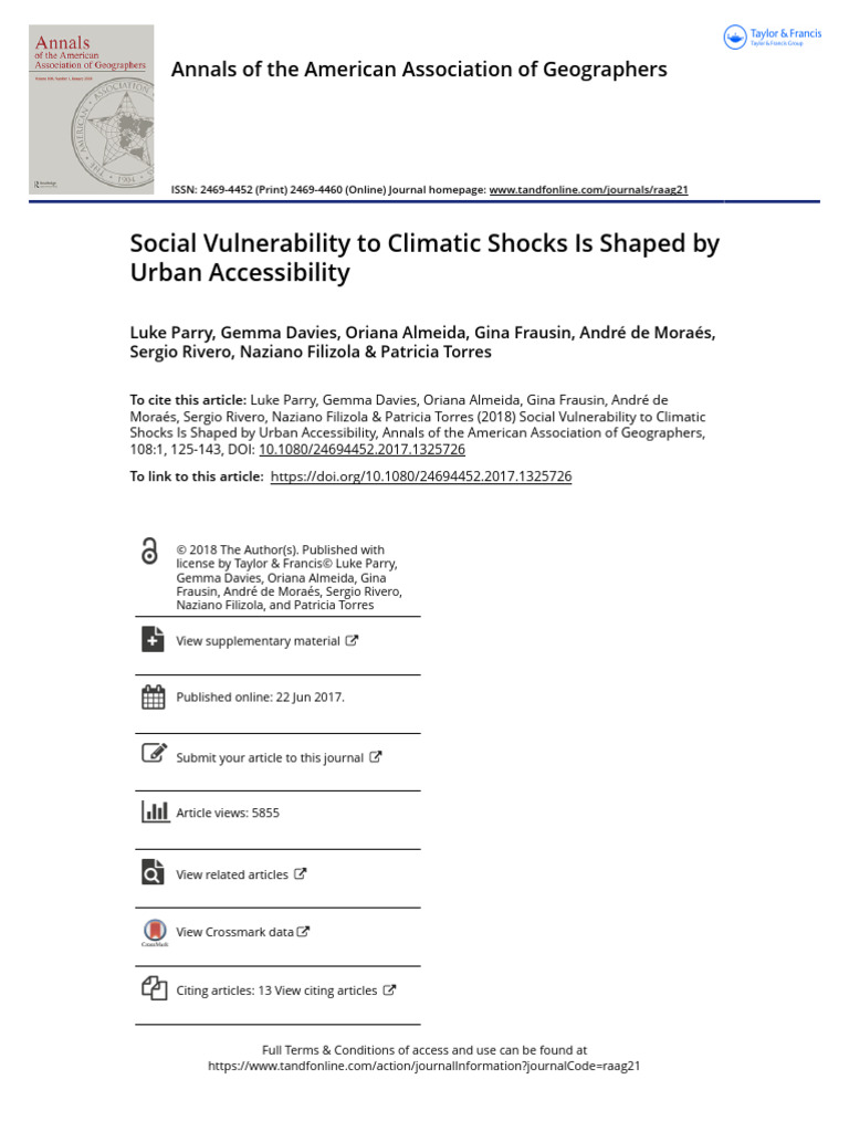 Urban Accessibility and Social Vulnerability | PDF | Vulnerability ...
