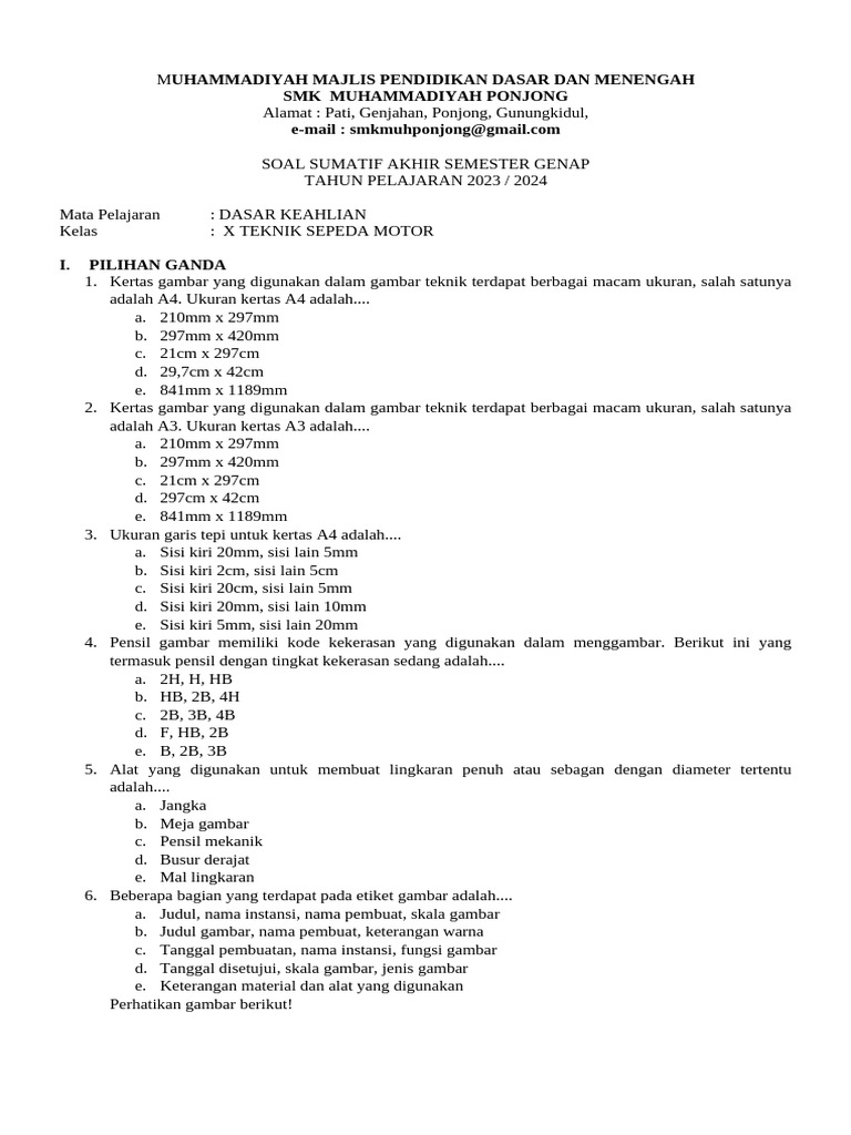 Soal Remidi SAT Genap_Dasar Keahlian_Kelas X_TSM | PDF