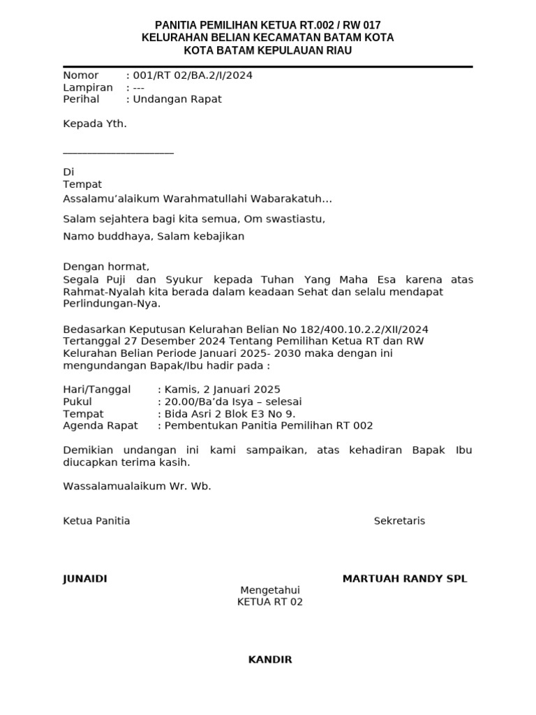 Undangan Rapat Pemilihan Rt | PDF